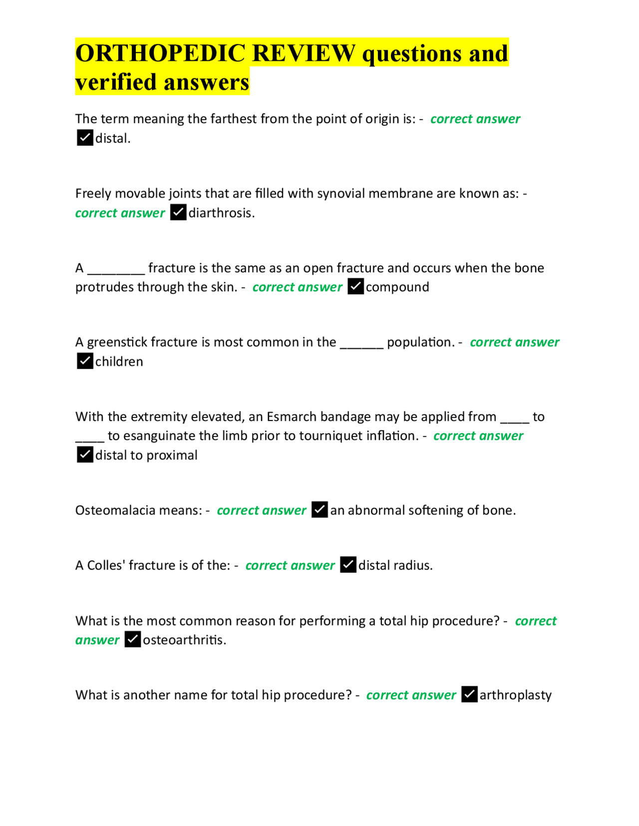 Orthopedic Terminology and Procedures: Questions and Answers | Exams ...