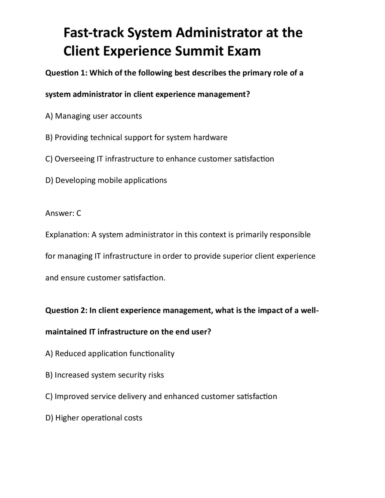 Fast-track System Administrator at the Client Experience Summit Exam ...