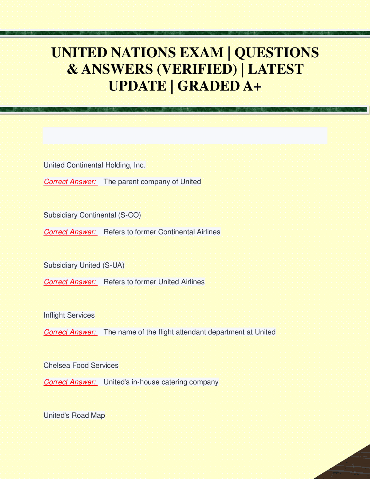 UNITED NATIONS EXAM | QUESTIONS & ANSWERS (VERIFIED) | LATEST UPDATE ...