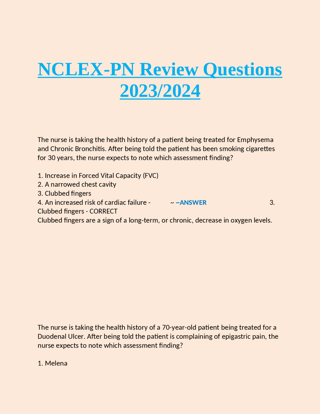 NCLEX-PN Review Questions: Emphysema, Chronic Bronchitis, Duodenal ...