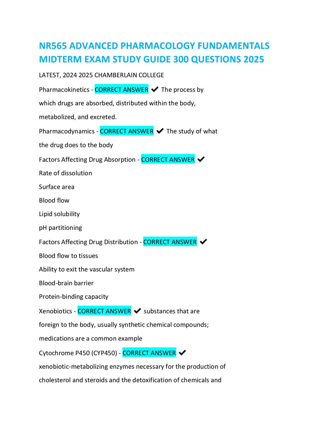 NR565 ADVANCED PHARMACOLOGY FUNDAMENTALS MIDTERM EXAM STUDY GUIDE 300 ...