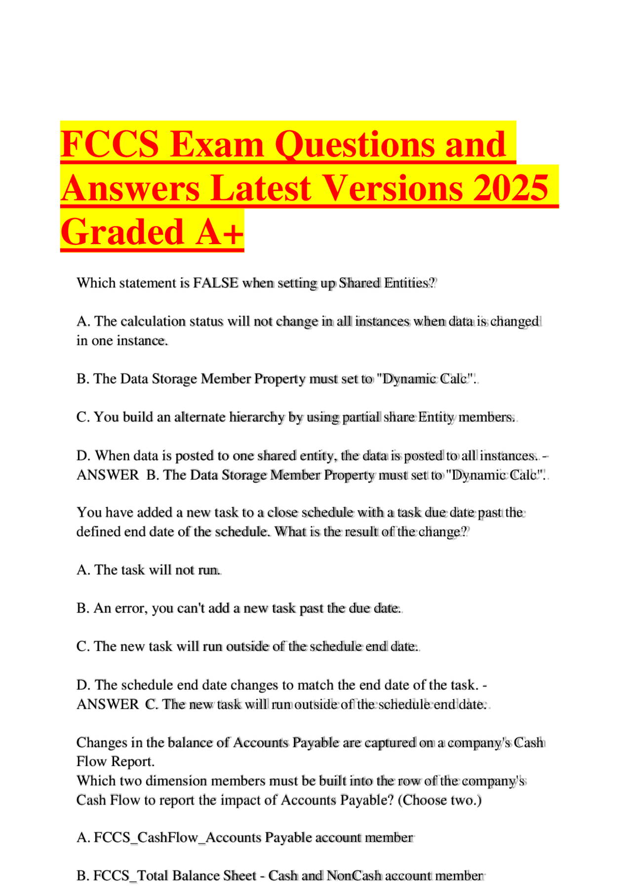 FCCS Exam Questions and Answers Latest Versions 2025 Graded A+. | Exams ...