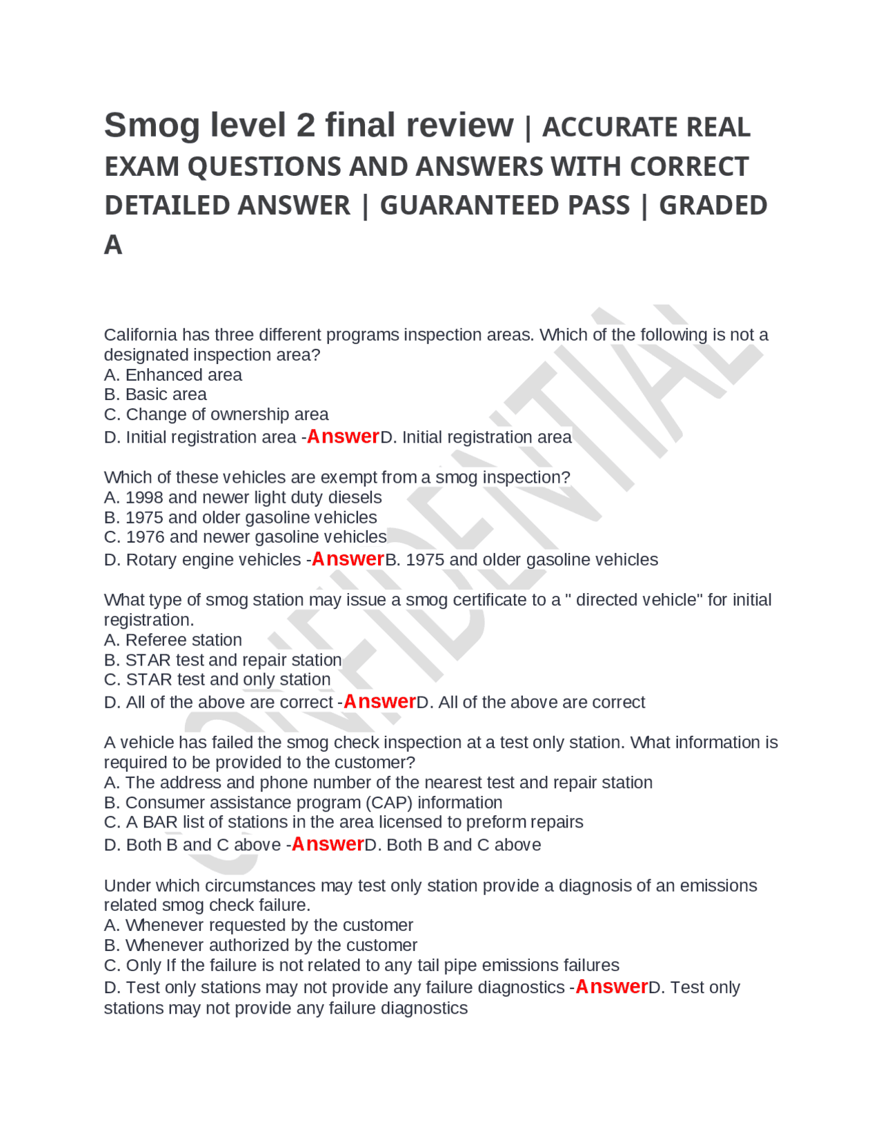 Smog level 2 final review | ACCURATE REAL EXAM QUESTIONS AND ANSWERS ...
