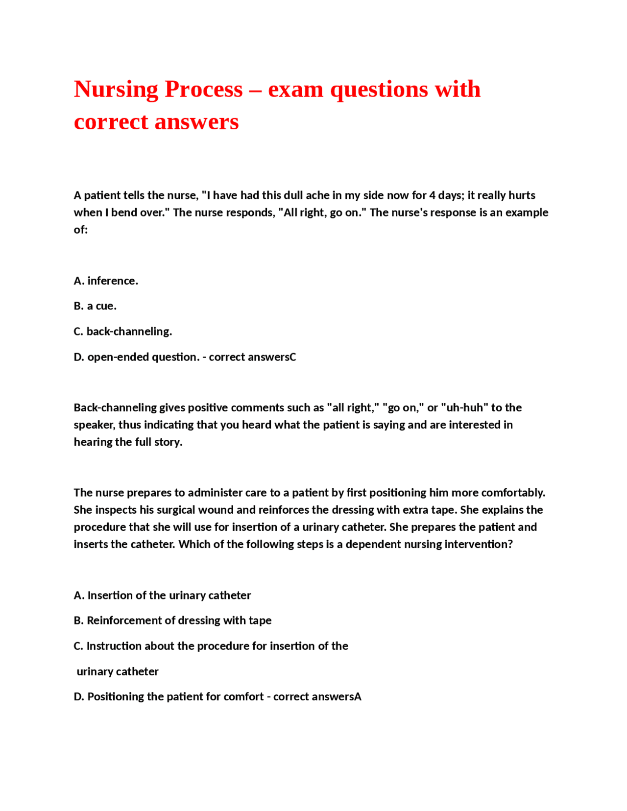 Nursing Process – exam questions with correct answers | Exams Nursing | Docsity