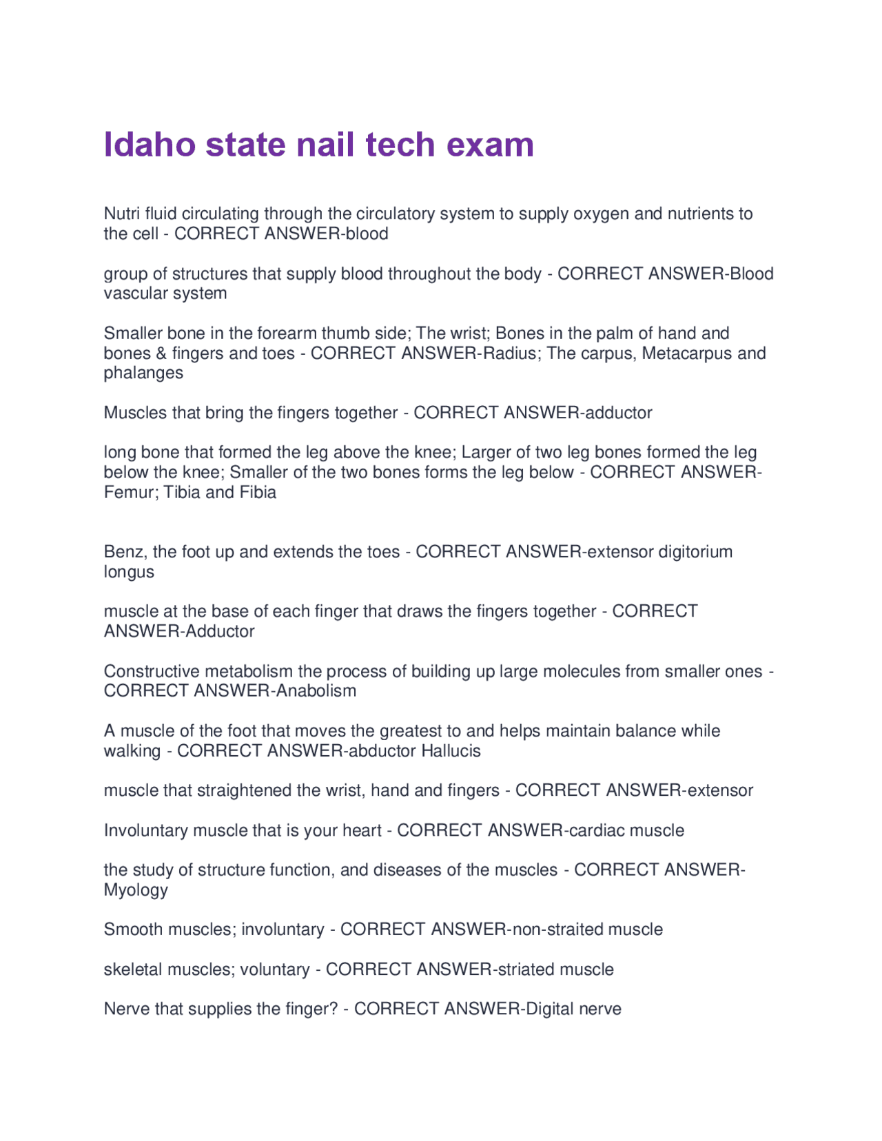 Idaho state nail tech exam Questions And Answers Latest |Update ...