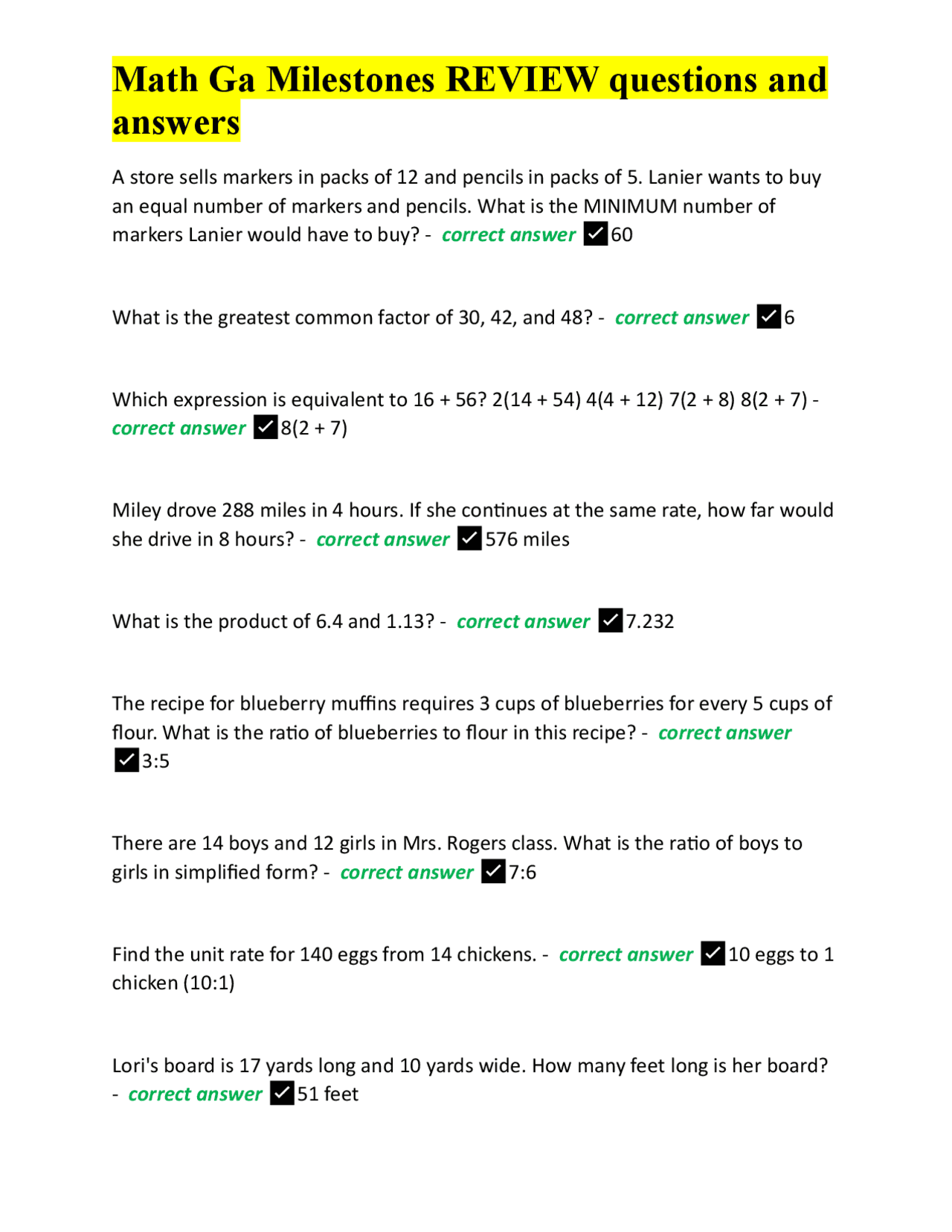 Georgia Milestones Math Review: Questions and Answers | Exams ...