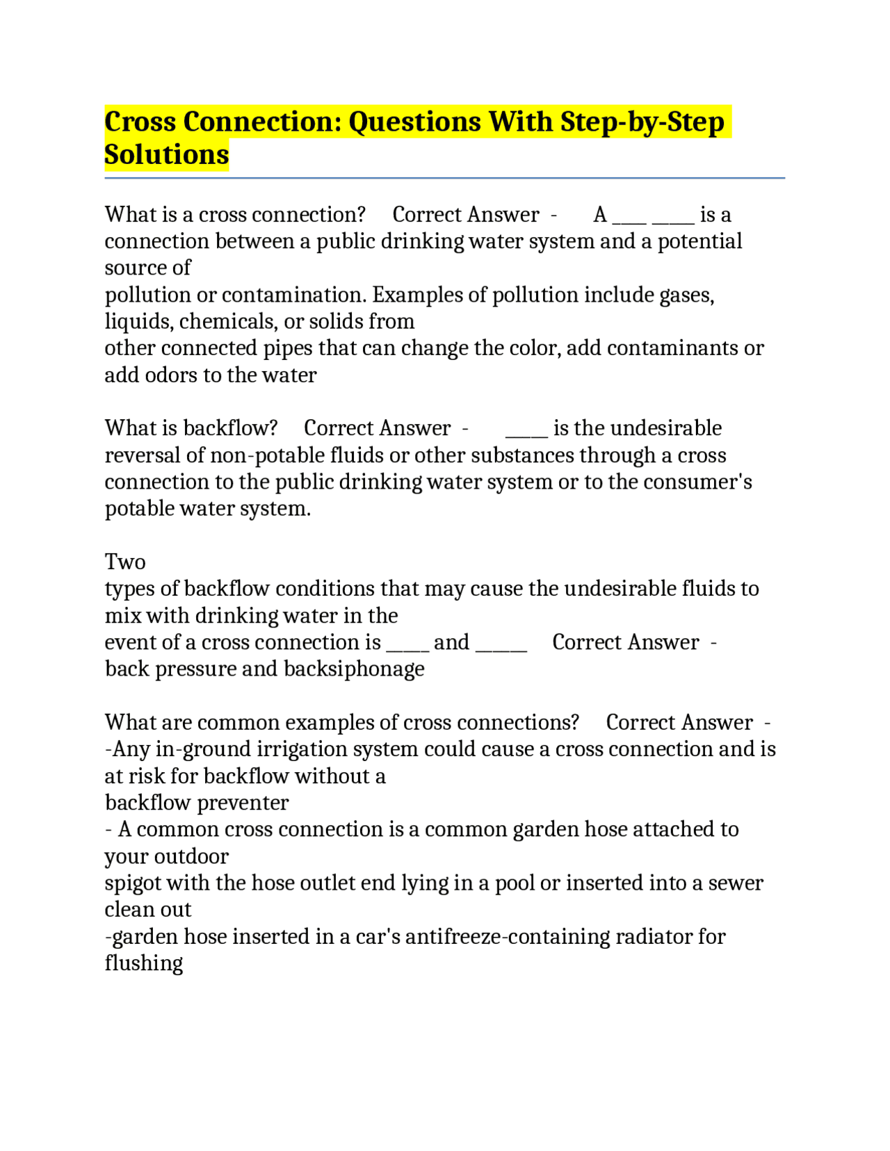 Cross Connection: Questions With Step-by-Step Solutions | Exams Nursing ...