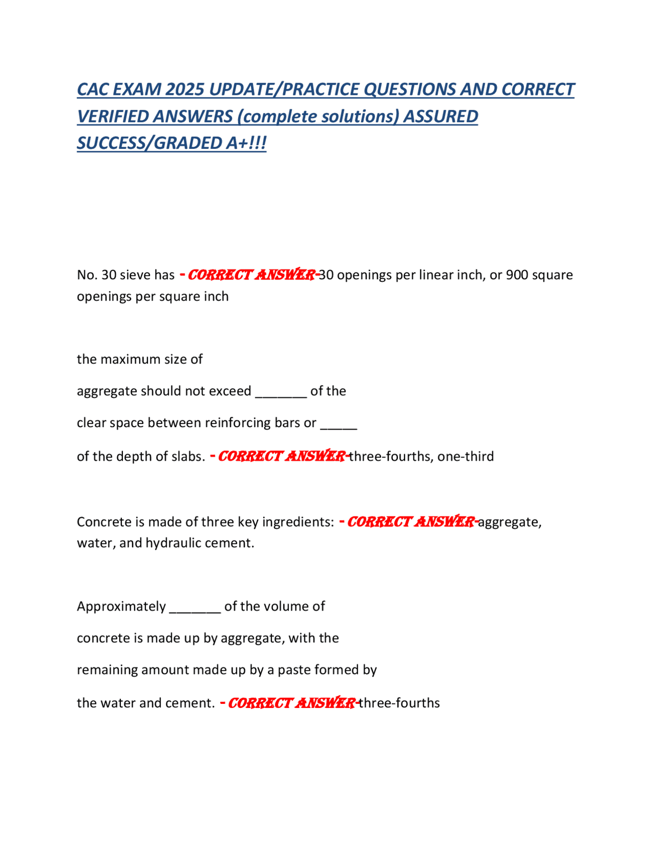 CAC EXAM 2025 UPDATE/PRACTICE QUESTIONS AND CORRECT VERIFIED ANSWERS ...