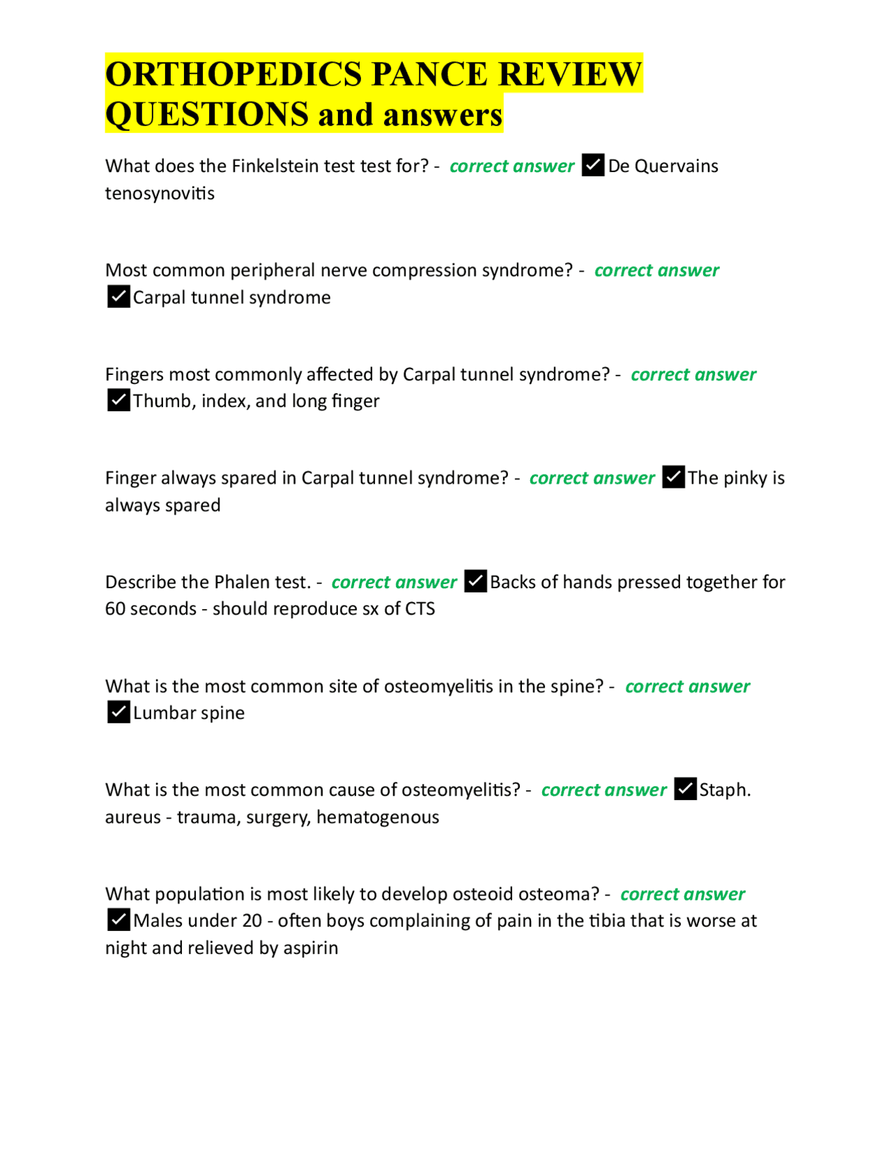 Orthopedics PANCE Review: Questions and Answers | Exams Orthopedics ...