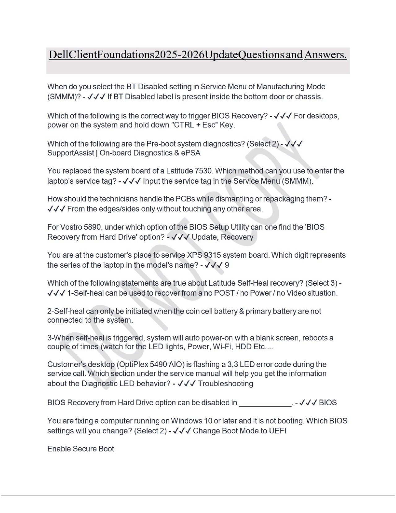 Dell Client Foundations 2025-2026 Update Questions and Answers. | Exams ...