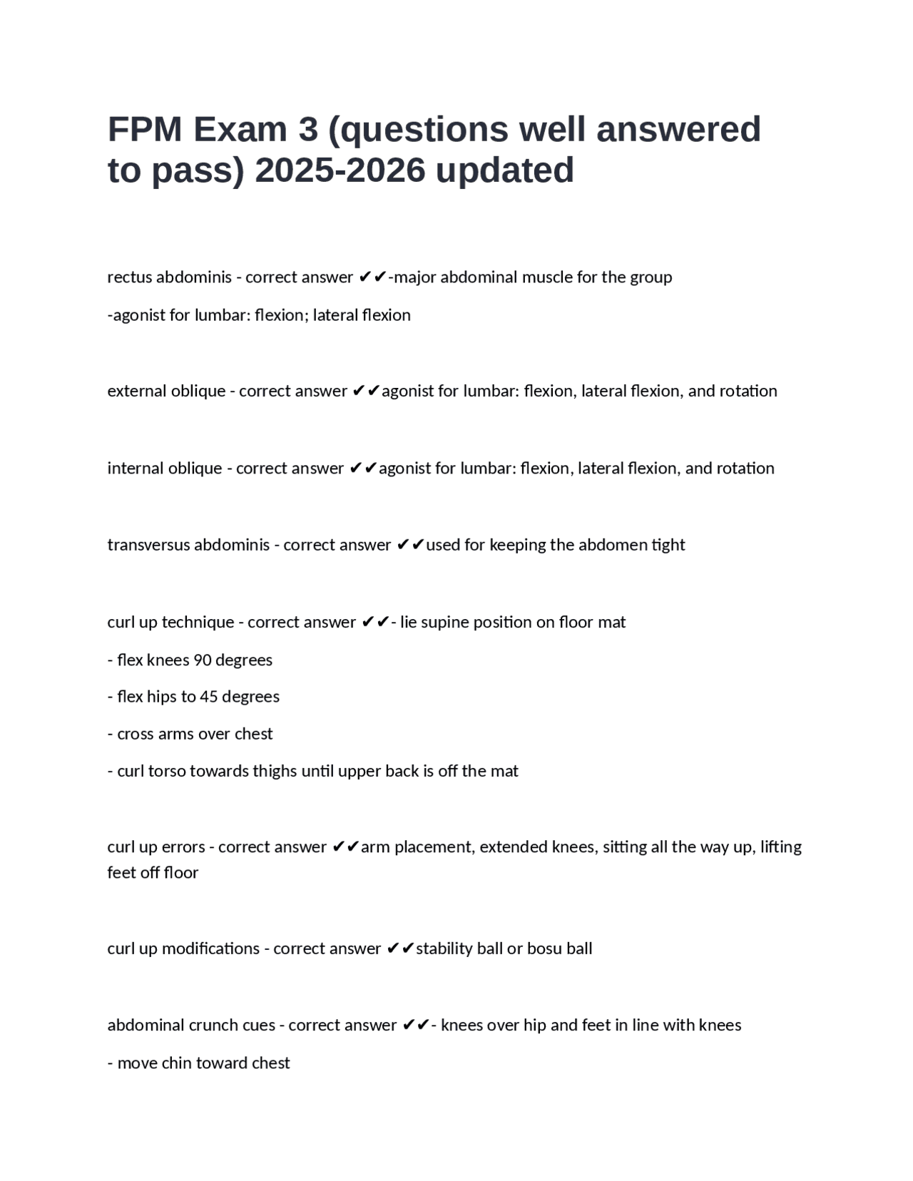 FPM Exam 3: Anatomy, Exercise Techniques, and Training Principles ...
