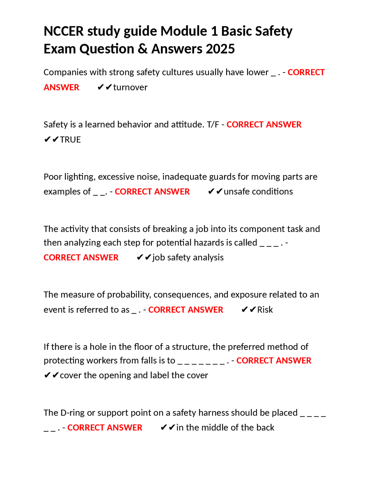 NCCER study guide Module 1 Basic Safety Exam Question & Answers 2025 ...