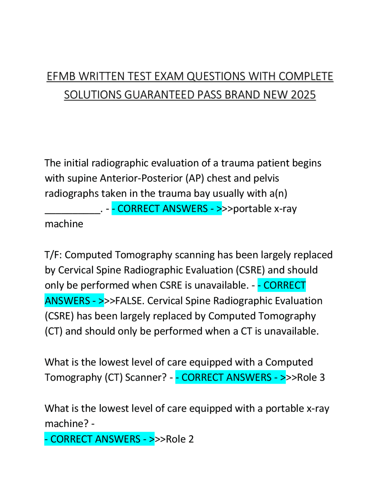 EFMB WRITTEN TEST EXAM QUESTIONS WITH COMPLETE SOLUTIONS GUARANTEED ...