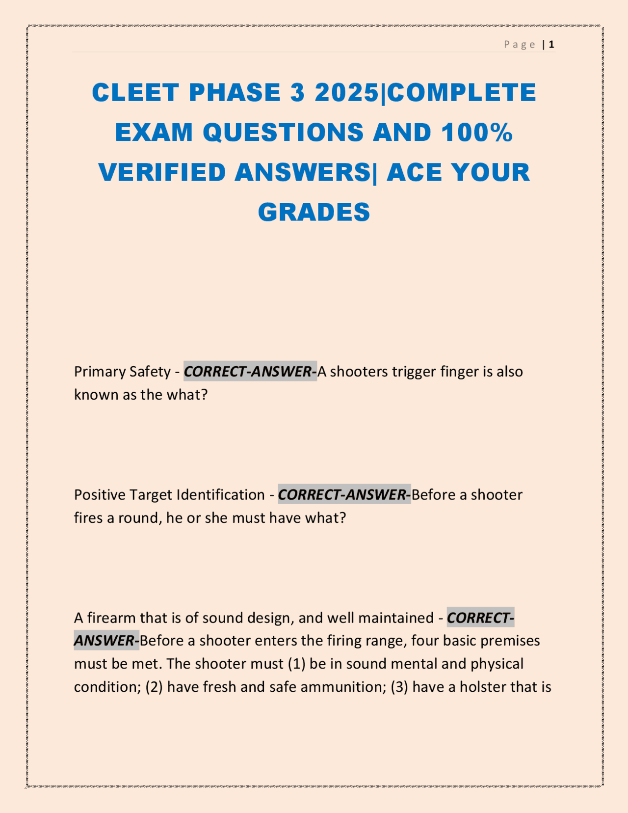 CLEET PHASE 3 2025|COMPLETE EXAM QUESTIONS AND 100% VERIFIED ANSWERS ...