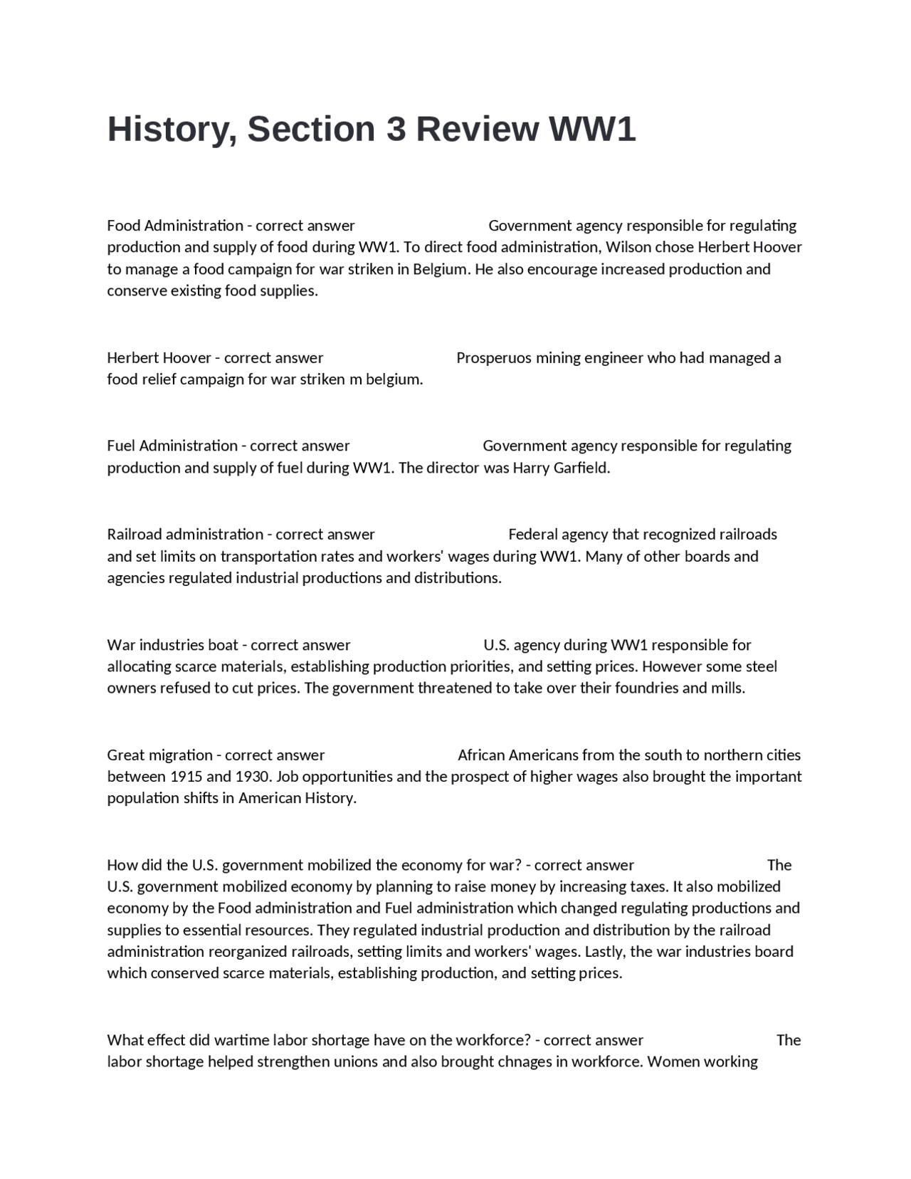 World War I: Mobilization of the US Economy and Workforce | Exams ...