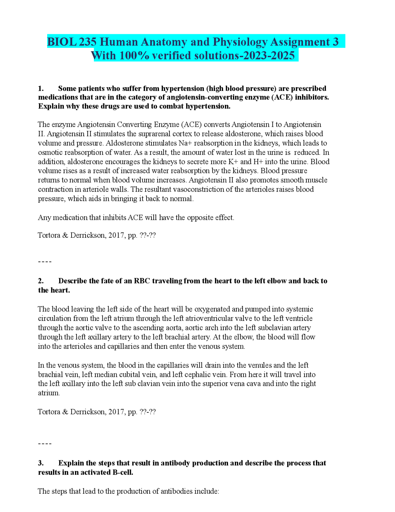 BIOL 235 Human Anatomy and Physiology Assignment 3 With 100% verified ...