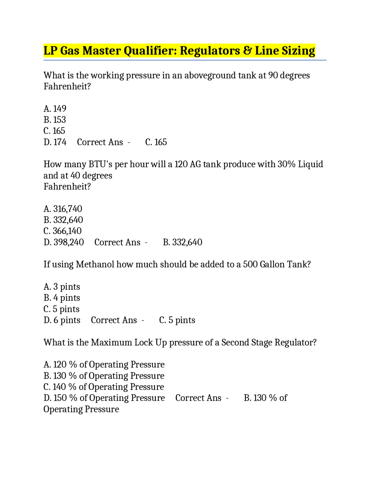 LP Gas Master Qualifier: Regulators & Line Sizing Exercises | Exams ...