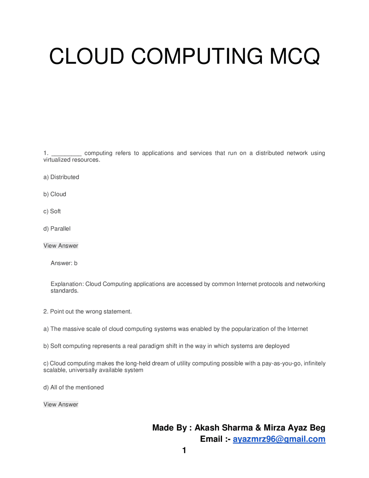 CLOUD COMPUTING MCQ newest comprehensive exam over 1000 questions with ...