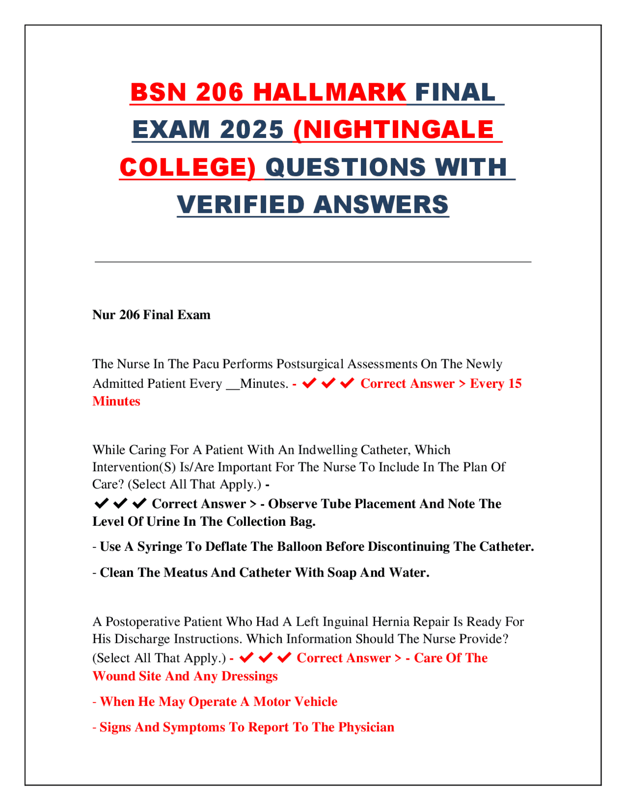 BSN 206 HALLMARK FINAL EXAM 2025 (NIGHTINGALE COLLEGE) QUESTIONS WITH ...