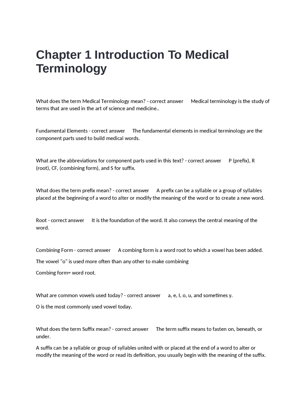 Chapter 1 Introduction To Medical Terminology. | Exams Nursing | Docsity