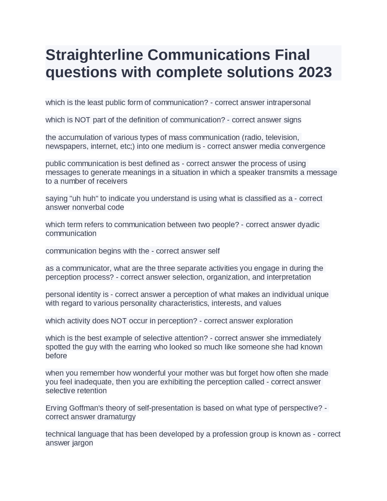 Straighterline Communications Final questions with complete solutions ...