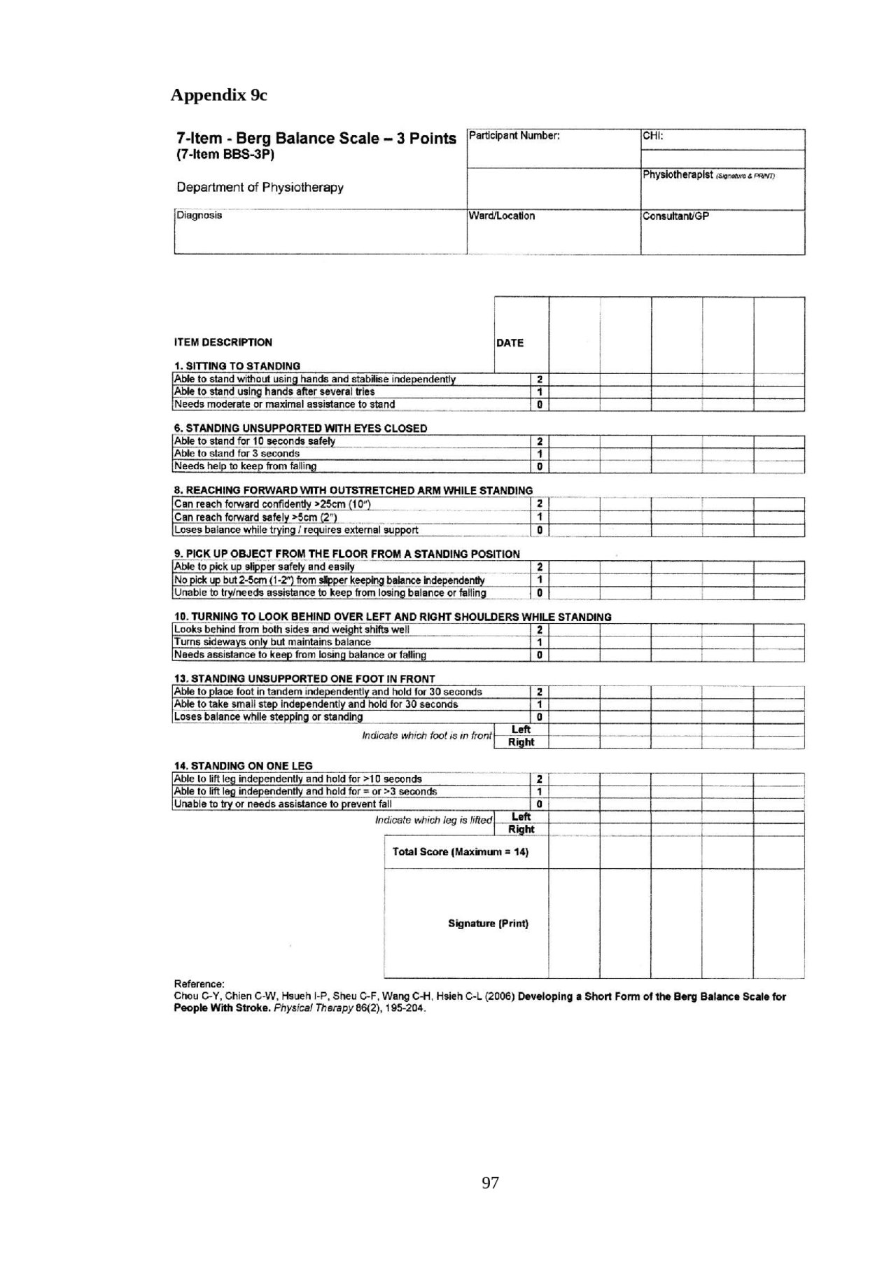 Berg Balance Assessment Template