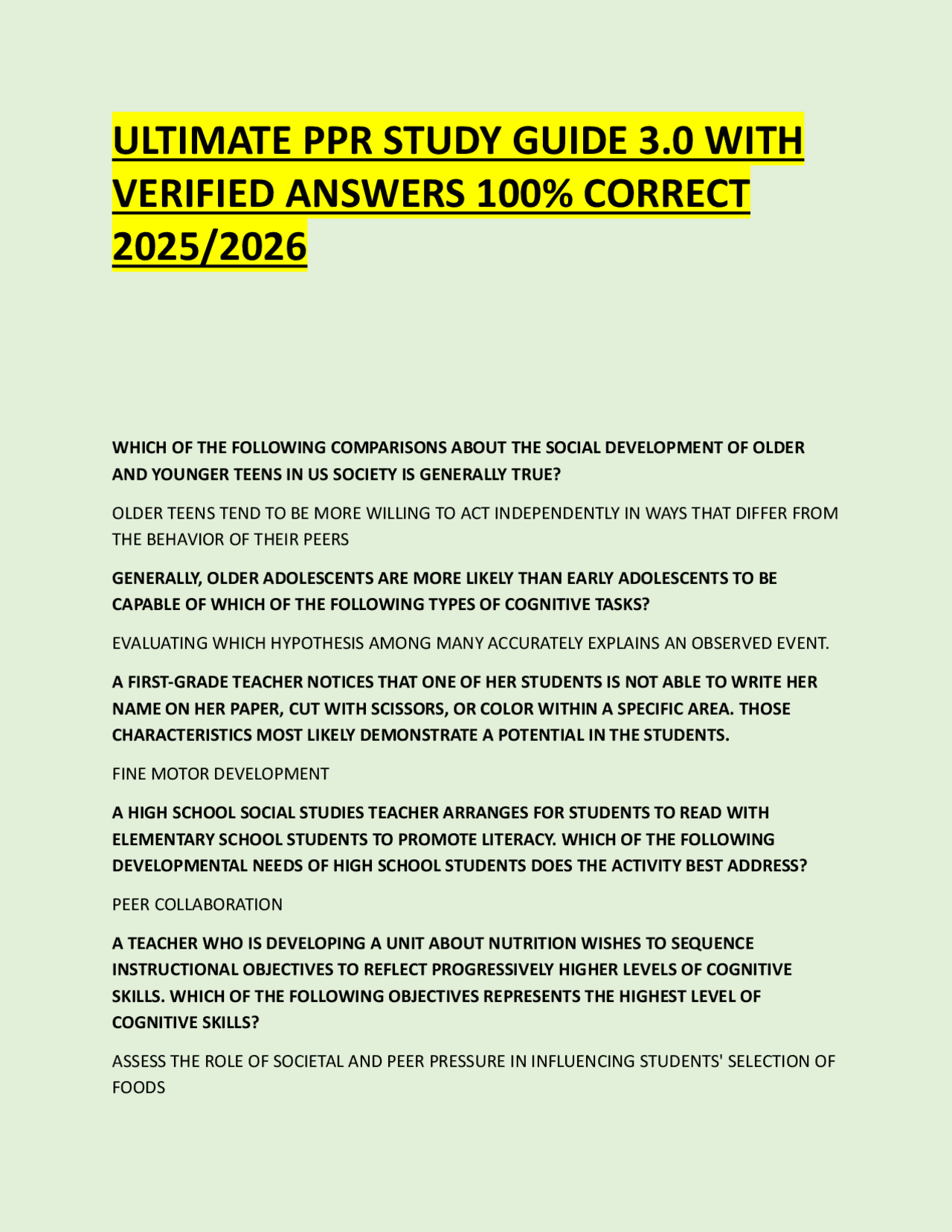 ULTIMATE PPR STUDY GUIDE 3.0 WITH VERIFIED ANSWERS 100% CORRECT 2025/ ...