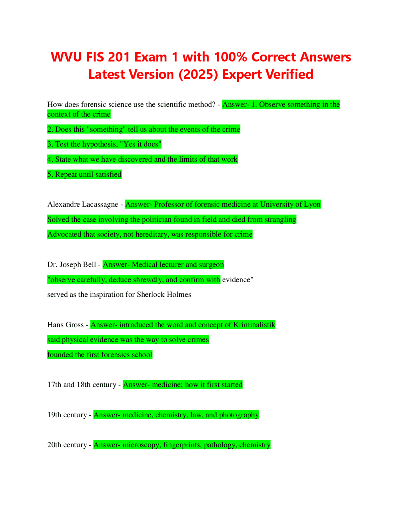 WVU FIS 201 Exam 1 with 100% Correct Answers Latest Version (2025 ...