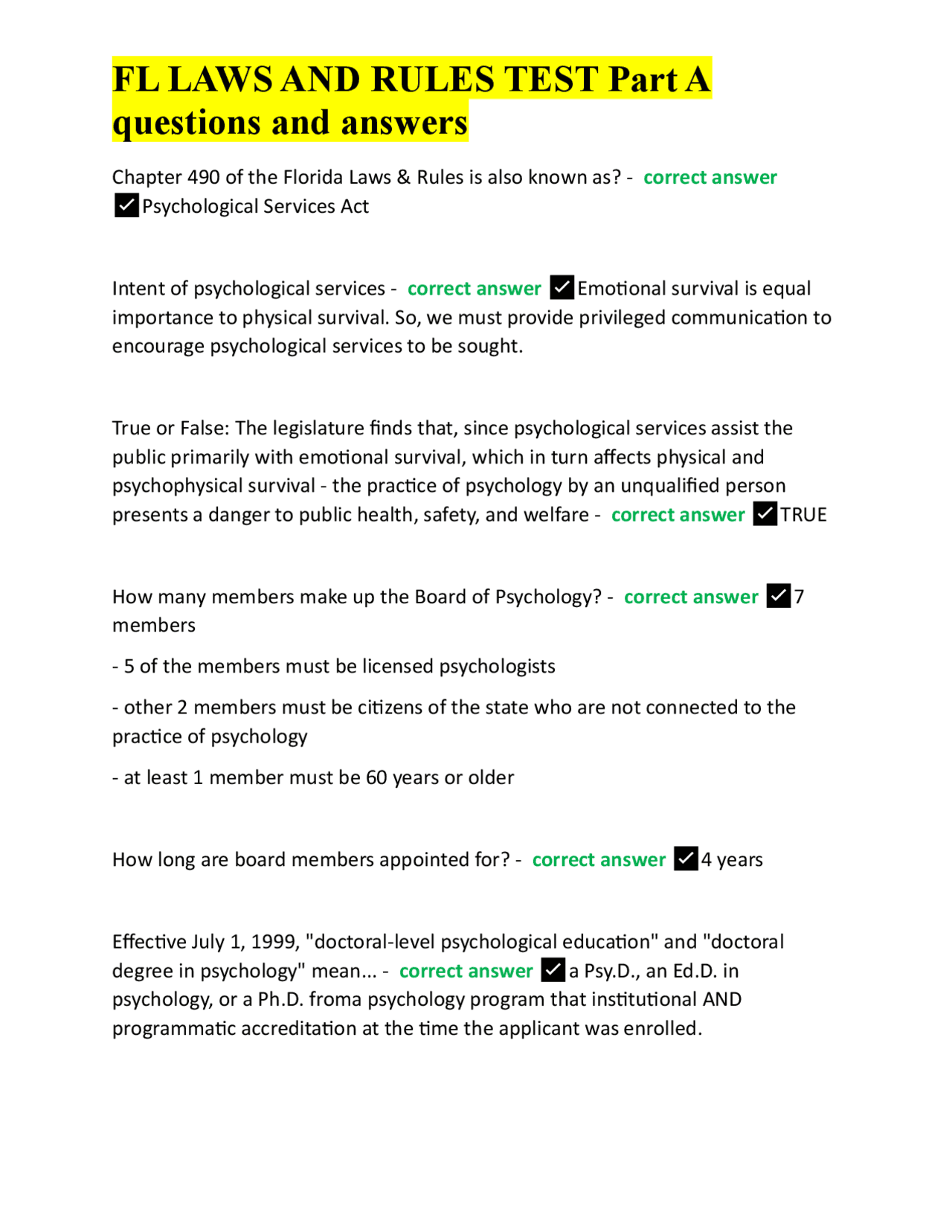 Florida Psychology Laws and Rules: A Comprehensive Q&A Guide | Exams ...