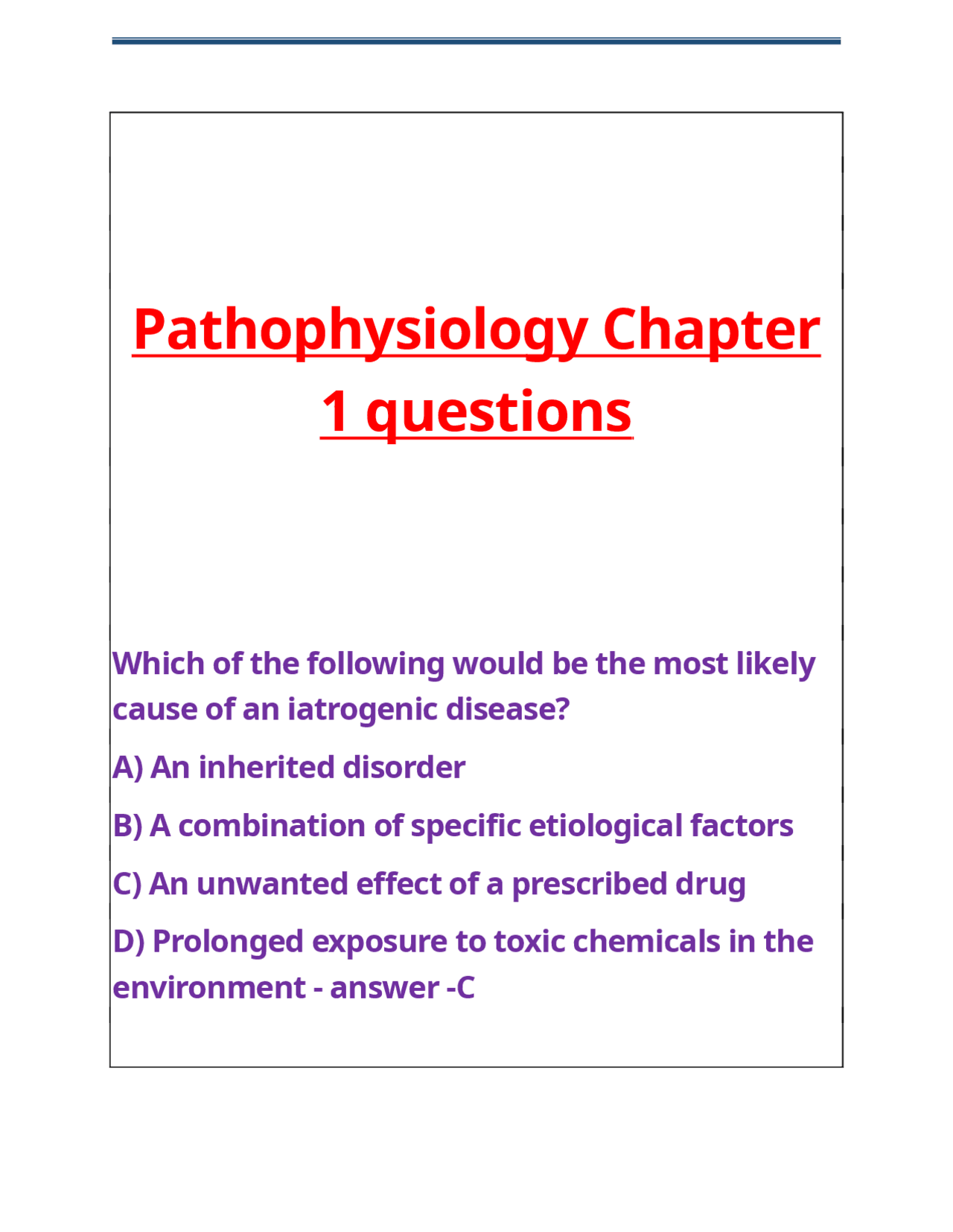 Pathophysiology Chapter 1 questions.docx | Exams Nursing | Docsity