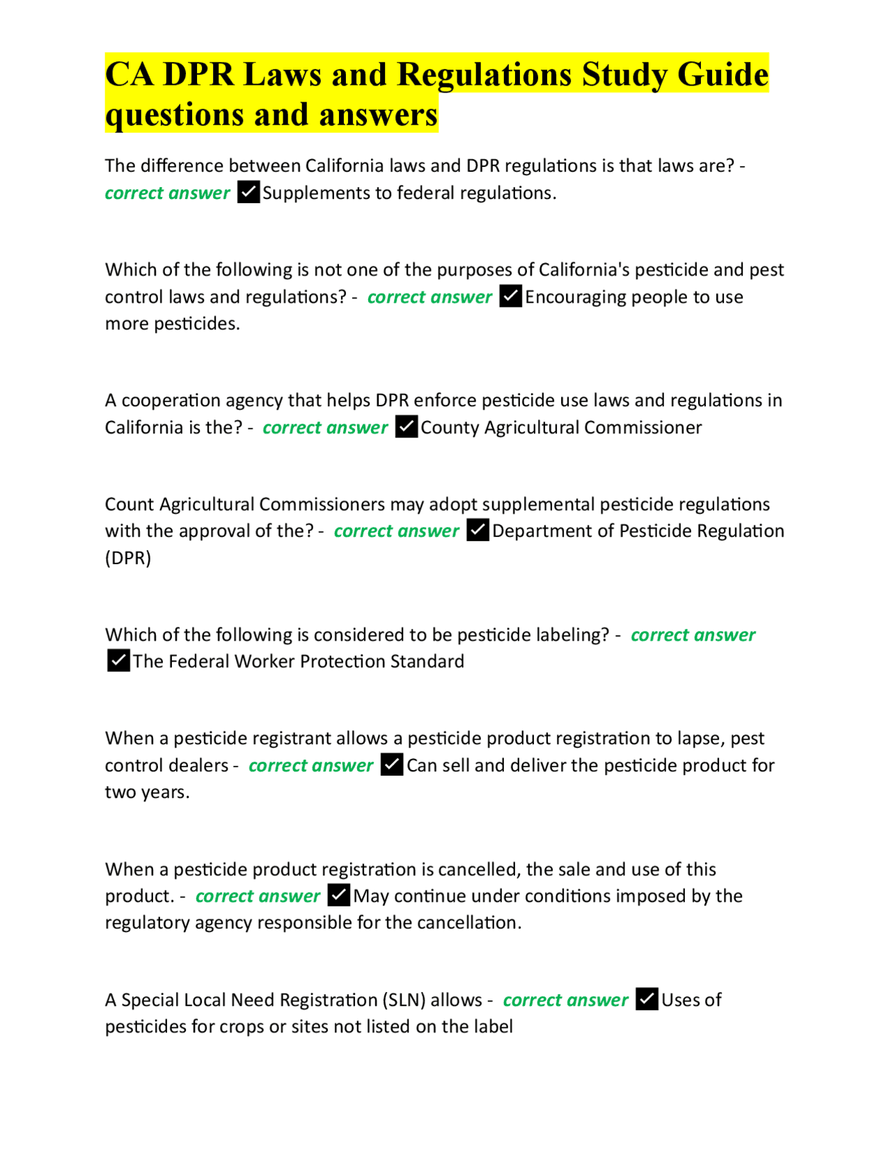 CA DPR Laws and Regulations Study Guide questions and answers | Exams ...