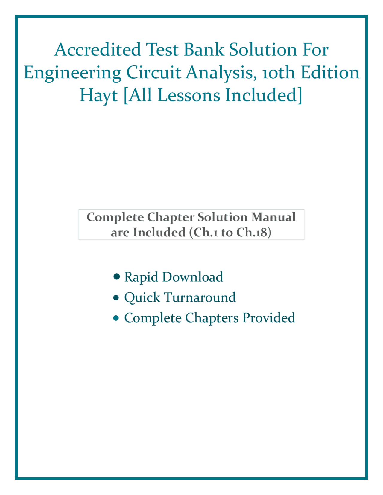 Engineering Circuit Analysis, 10th Edition Hayt | Exams Technology | Docsity