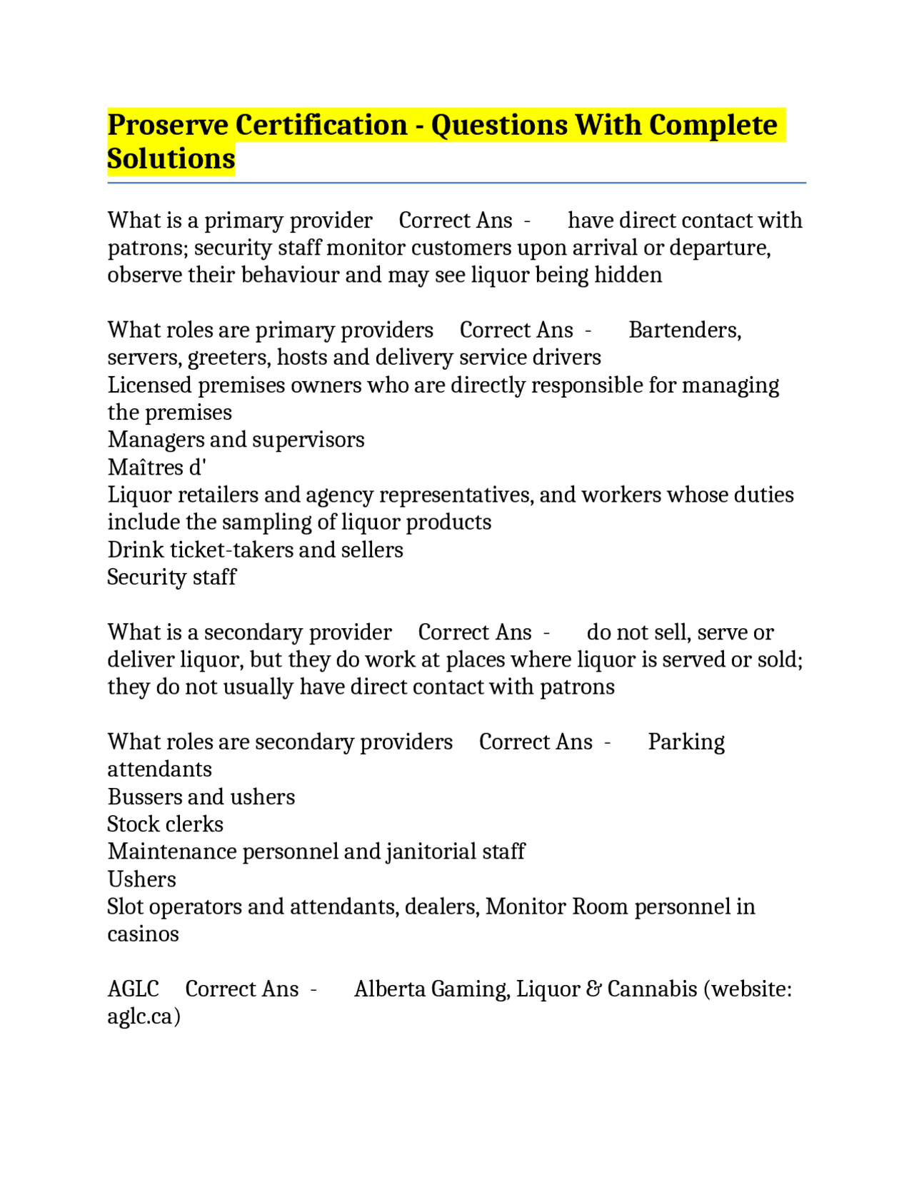 Proserve Certification - Questions With Complete Solutions | Exams ...