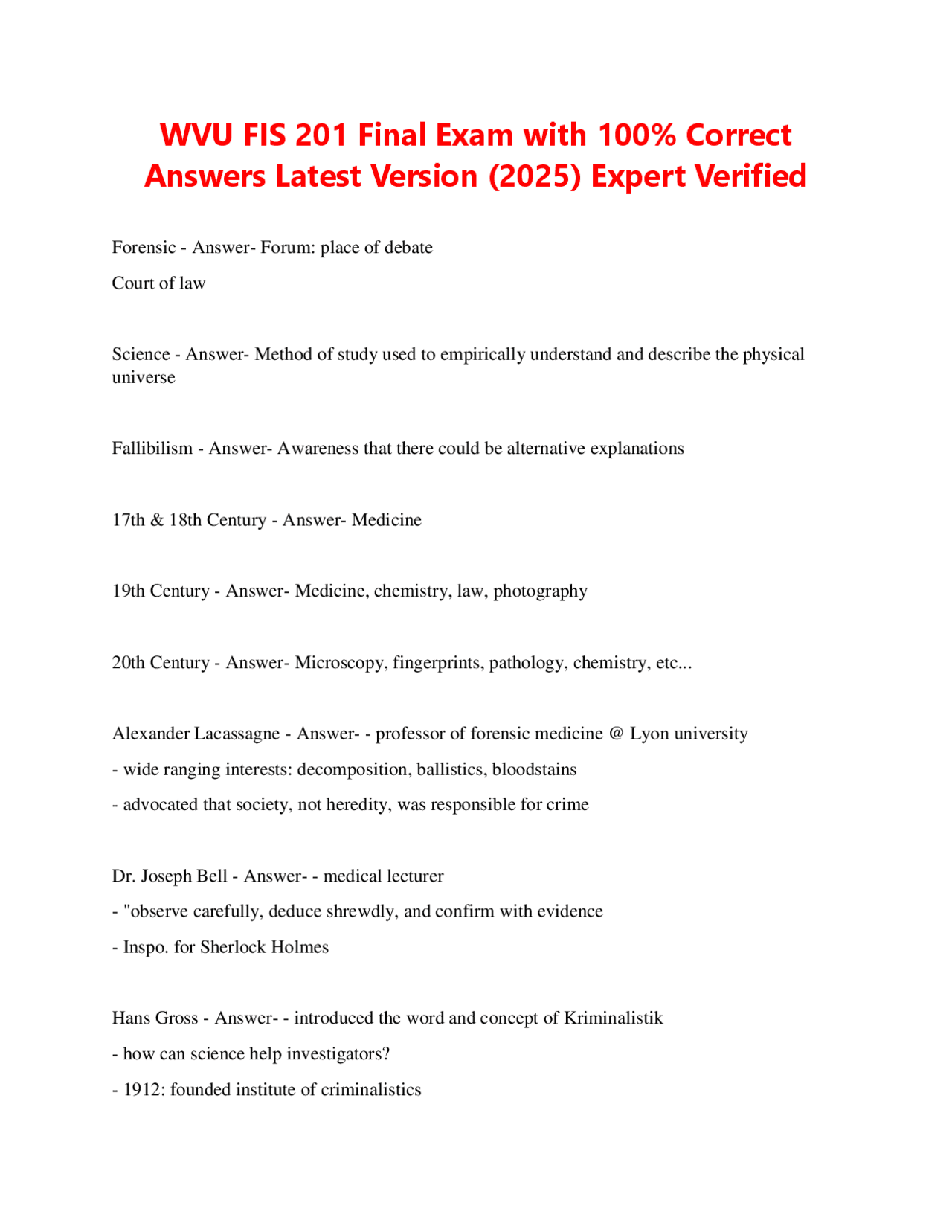 WVU FIS 201 Final Exam with 100% Correct Answers Latest Version (2025 ...