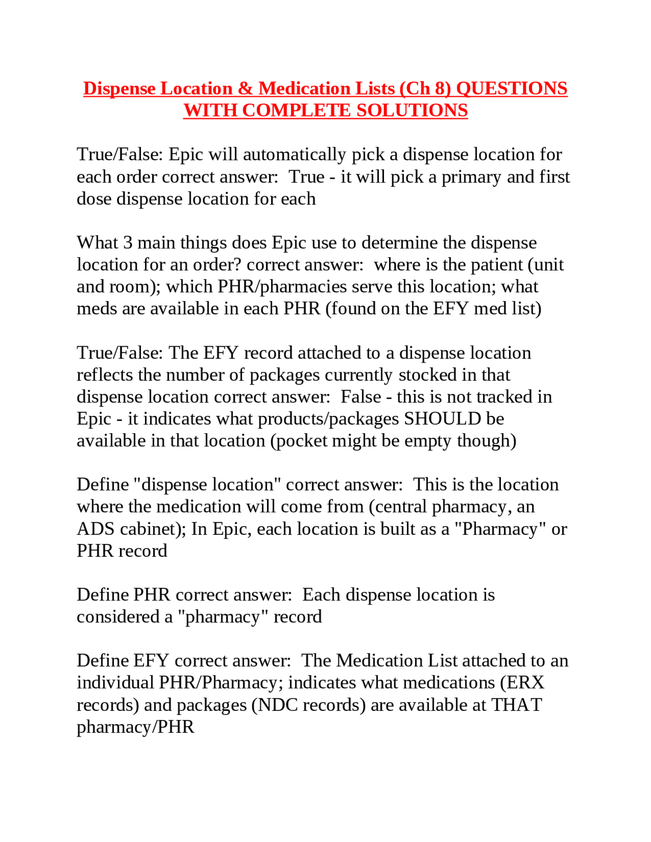 Epic Dispensing Location and Medication Lists: Questions and Answers ...