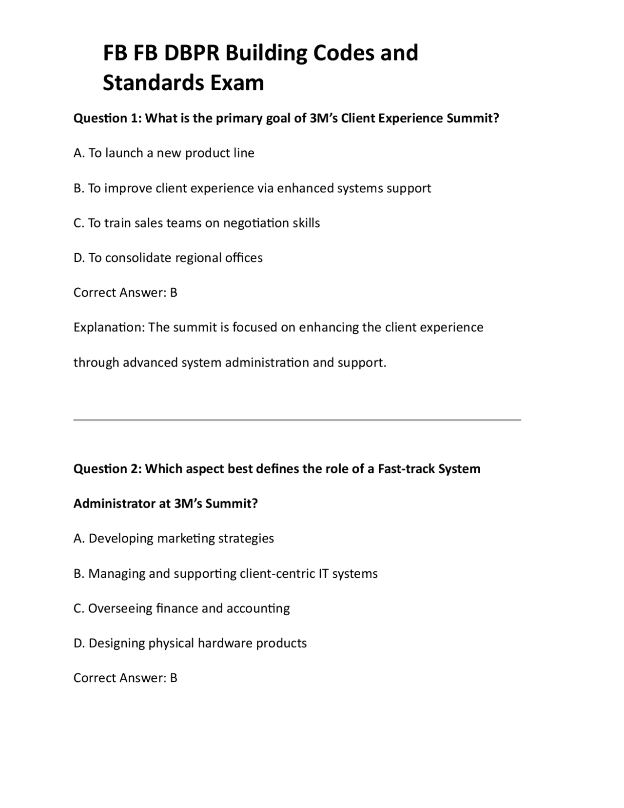 Fast-track System Administrator at the 3M Client Experience Summit Exam | Exams Technology | Docsity