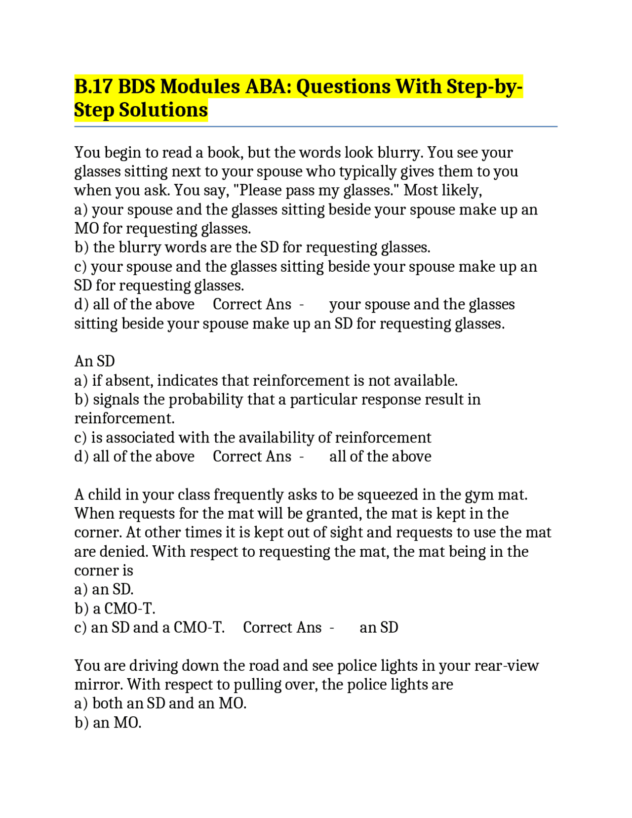 B.17 BDS Modules ABA: Questions With Step-by-Step Solutions | Exams ...