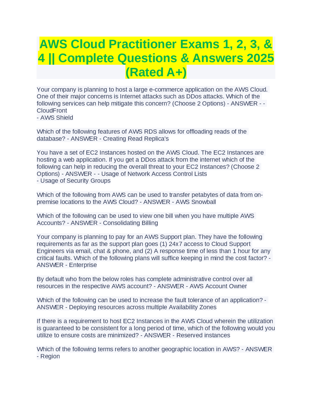 AWS Cloud Practitioner Exam Questions and Answers 2025 | Exams Computer ...