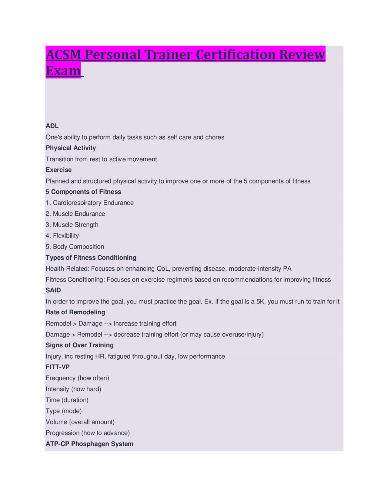 ACSM Personal Trainer Certification Review: Anatomy, Physiology, and ...