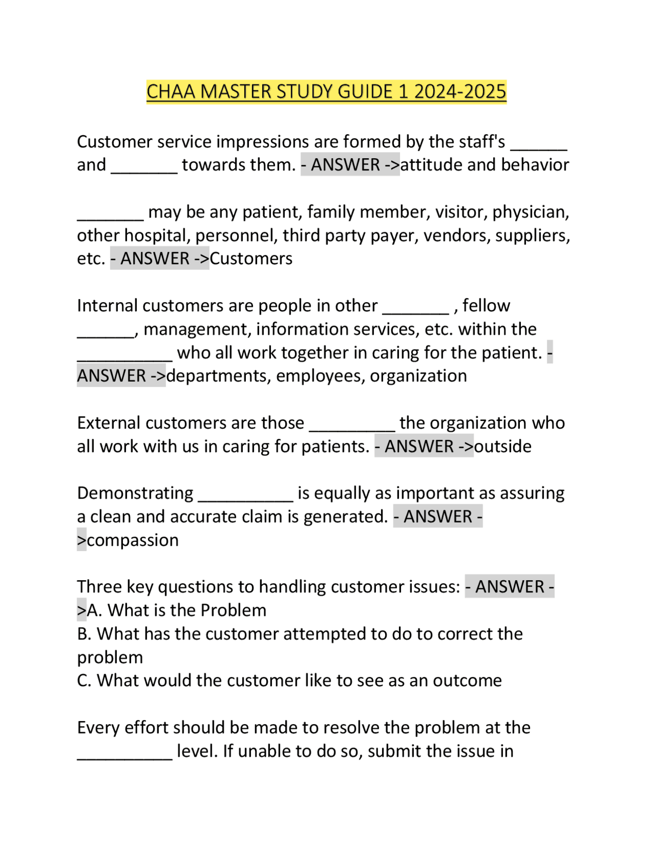 CHAA MASTER STUDY GUIDE 1 2025-2026 | Exams Nursing | Docsity