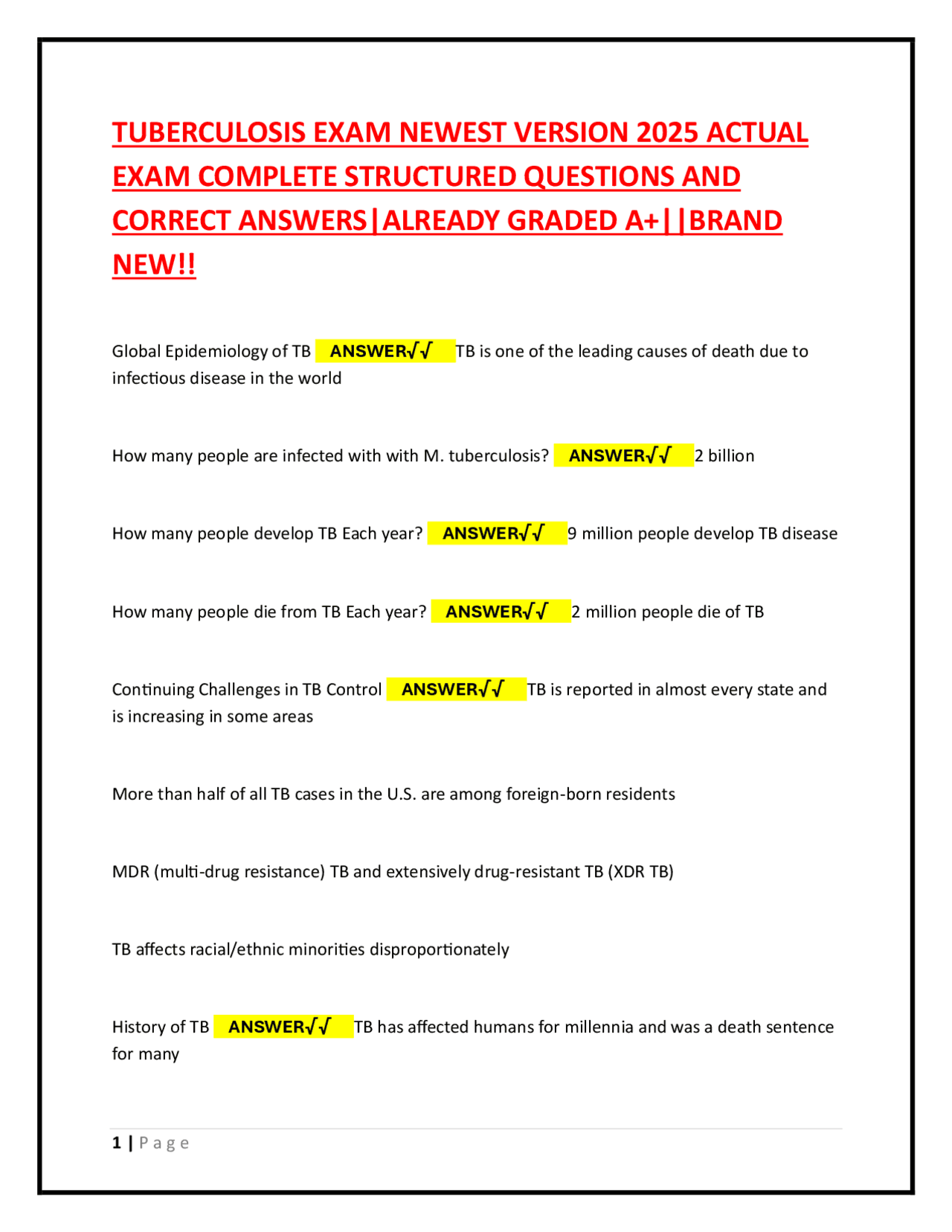 Tuberculosis Exam: A Comprehensive Guide with Questions and Answers ...