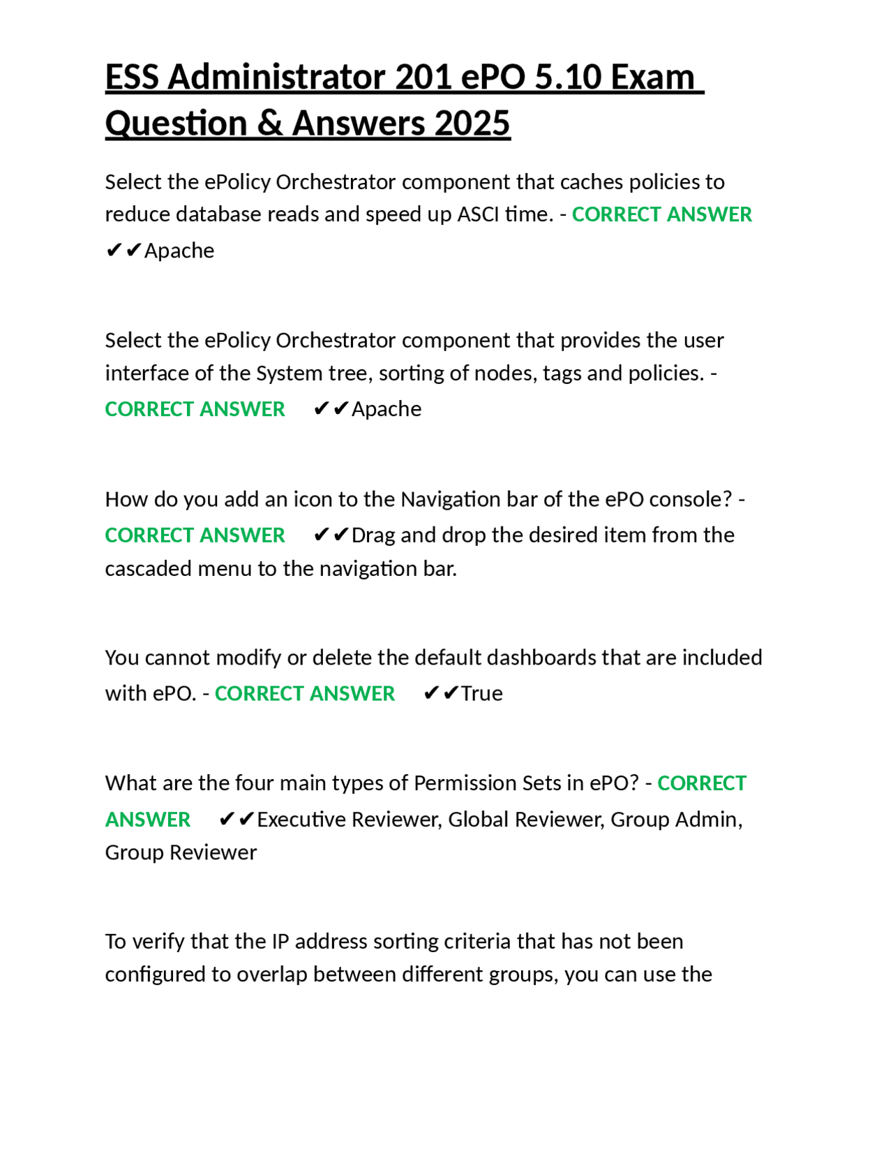 ESS Administrator 201 ePO 5.10 Exam Question & Answers 2025 | Exams ...