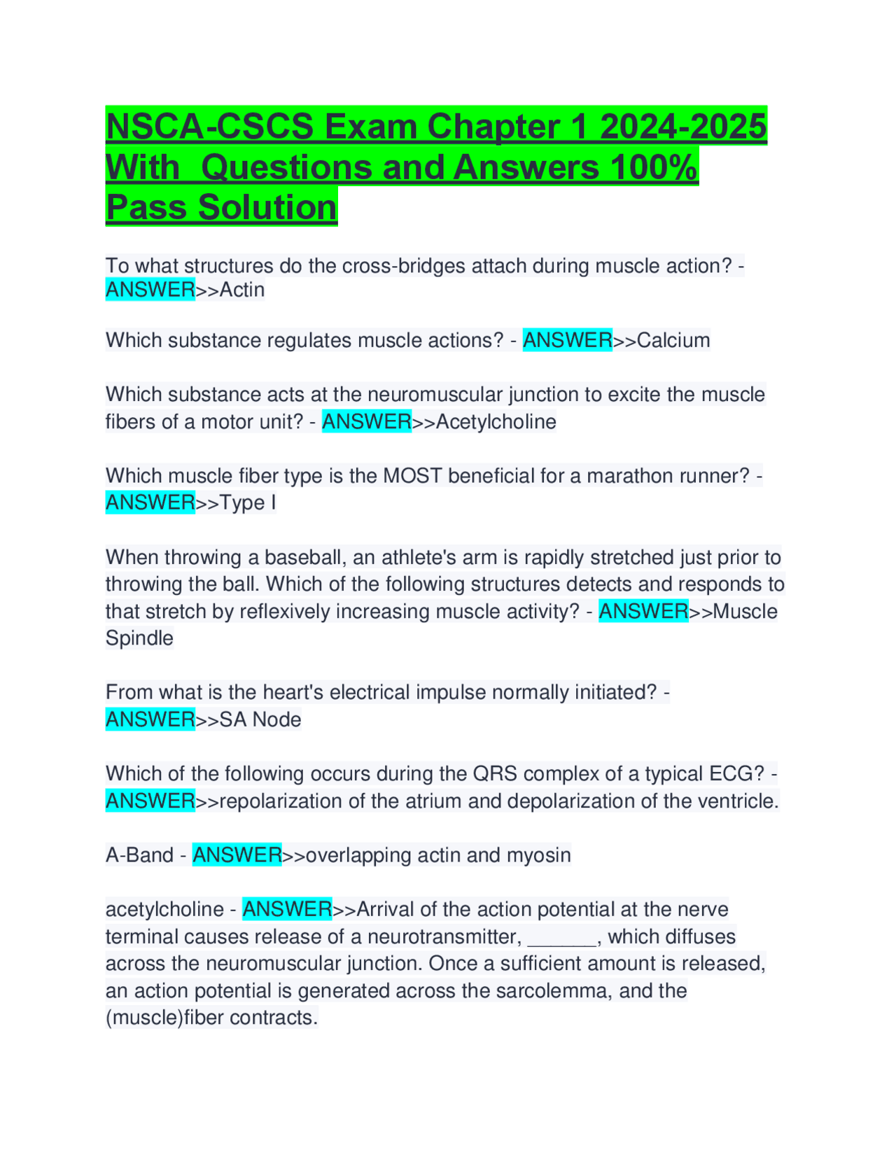 NSCA-CSCS Exam Chapter 1 2024-2025 With Questions and Answers 100% Pass ...