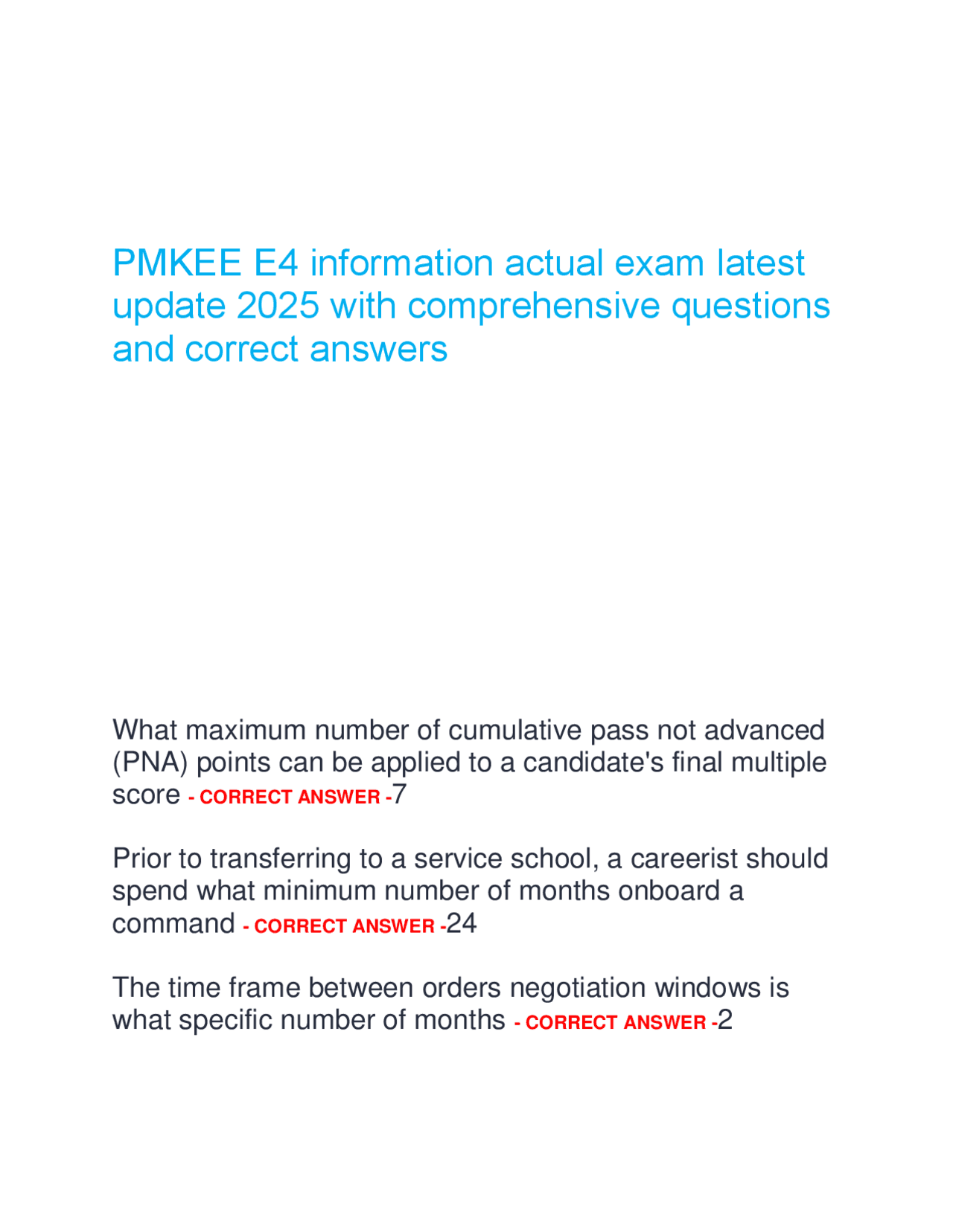 PMKEE E4 Exam: Comprehensive Questions and Answers for Navy Personnel ...