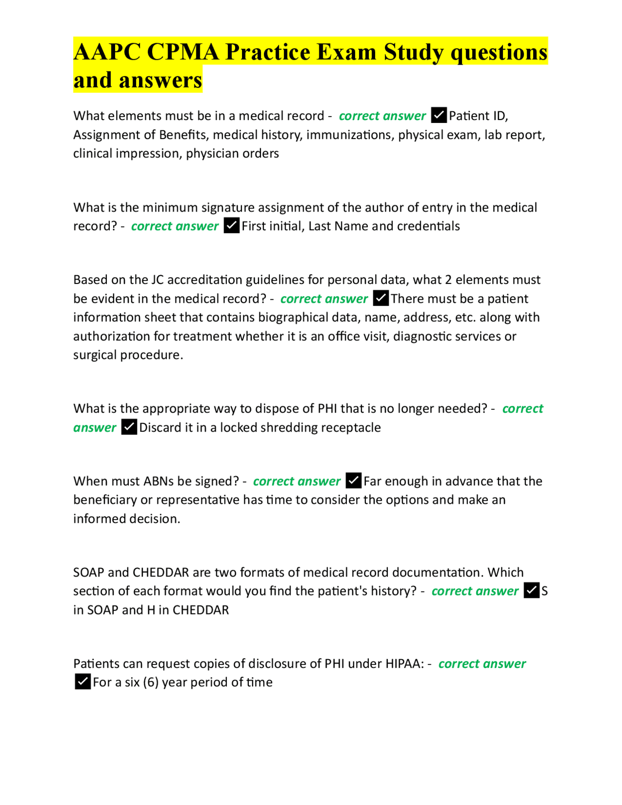 AAPC CPMA Practice Exam Study questions and answers. | Exams Physics ...