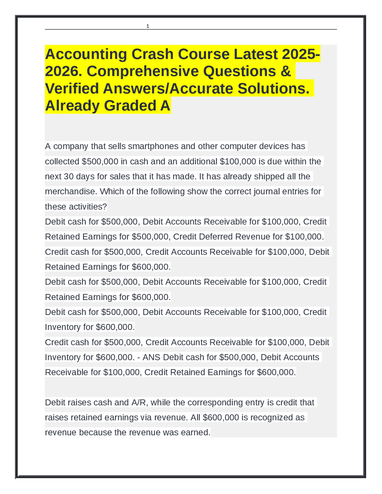 Accounting Crash Course Latest 2025-2026. Comprehensive Questions ...