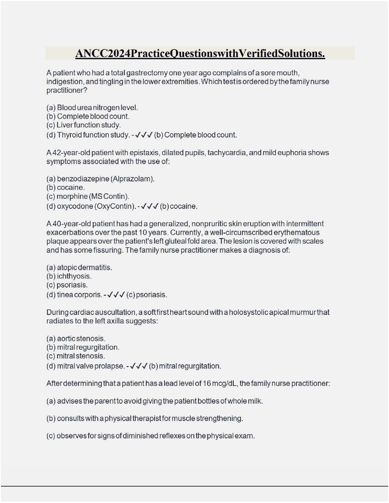 ANCC 2024 Practice Questions with Verified Solutions. | Exams ...