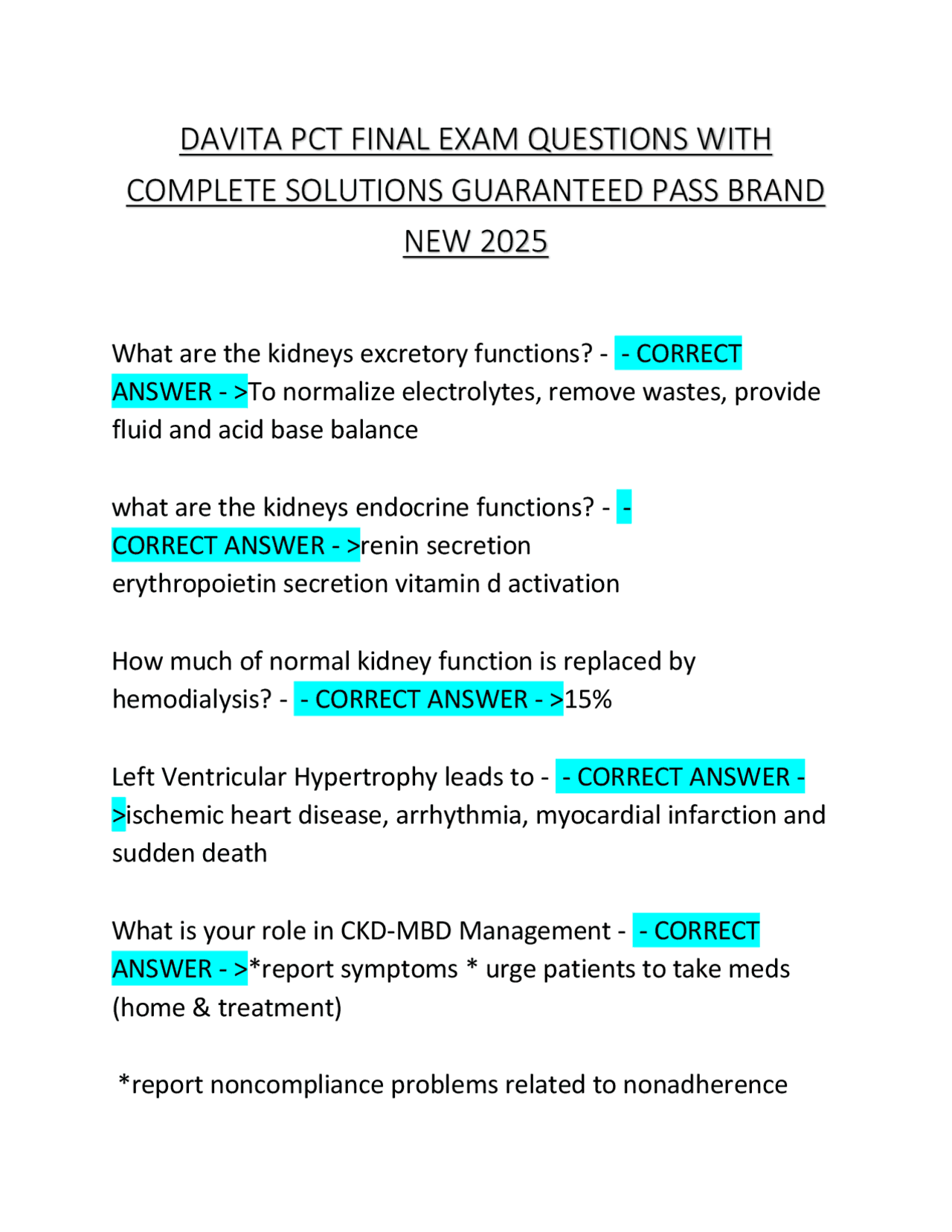 Davita PCT Final Exam Questions and Answers: A Comprehensive Review ...