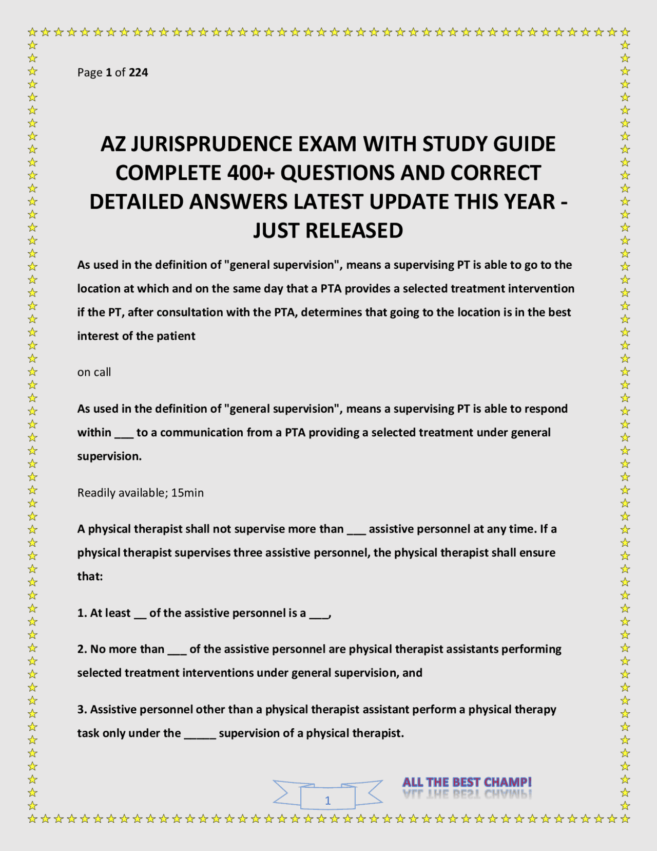 AZ JURISPRUDENCE EXAM WITH STUDY GUIDE COMPLETE 400+ QUESTIONS AND ...