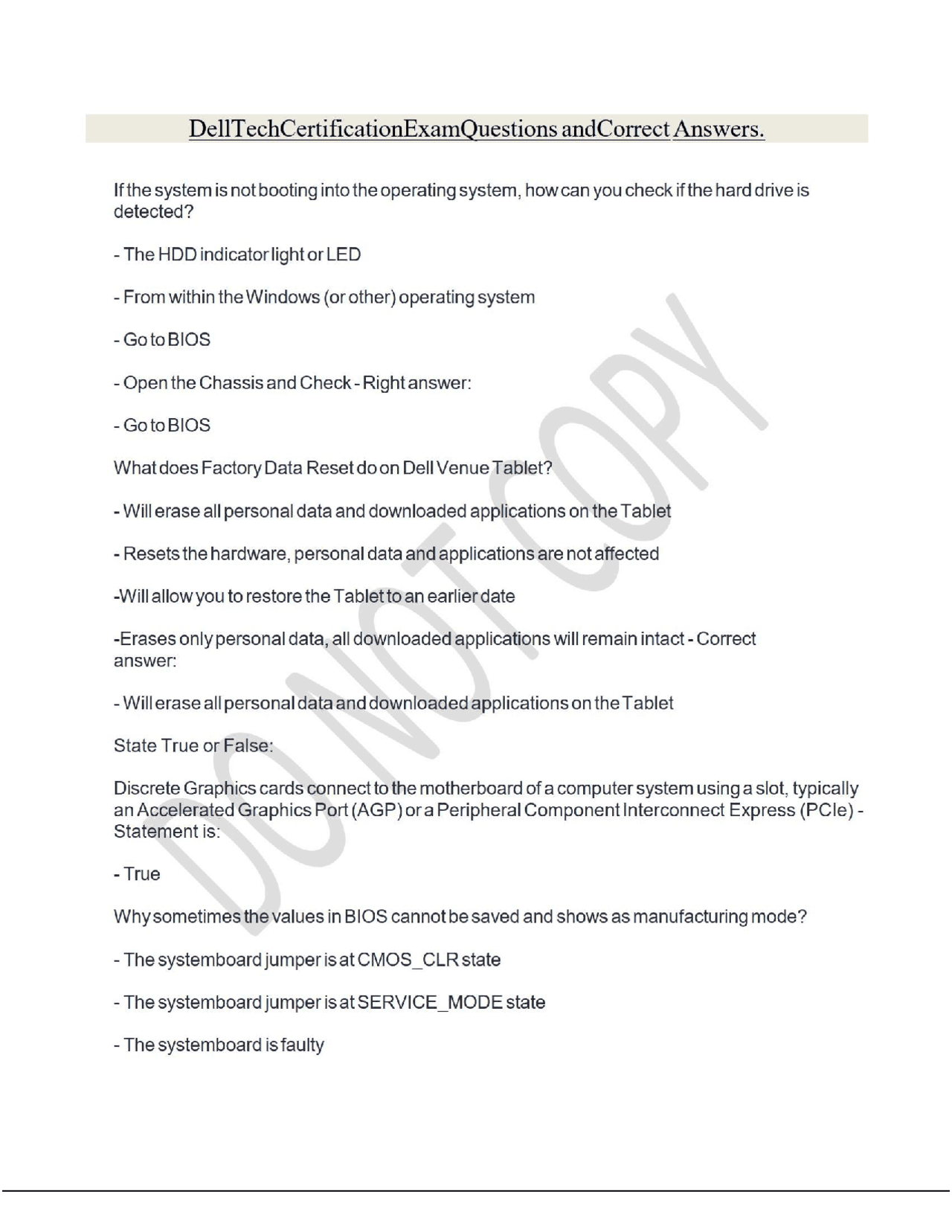 Dell Tech Certification Exam Questions and Correct Answers. | Exams Web ...